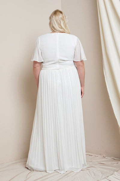 Chiffon Pleated Gown in White – Gussied Up